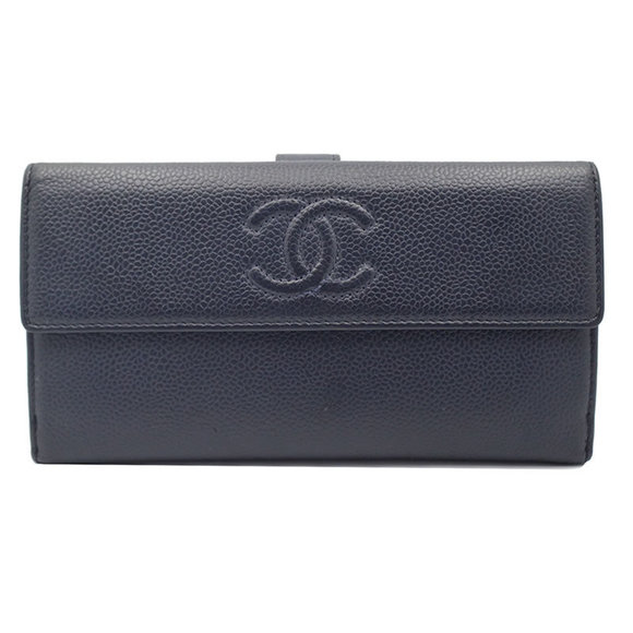 CHANEL | Bags | Chanel W Flap Long Wallet Navy Blue Caviar Skin Bi Fold ...